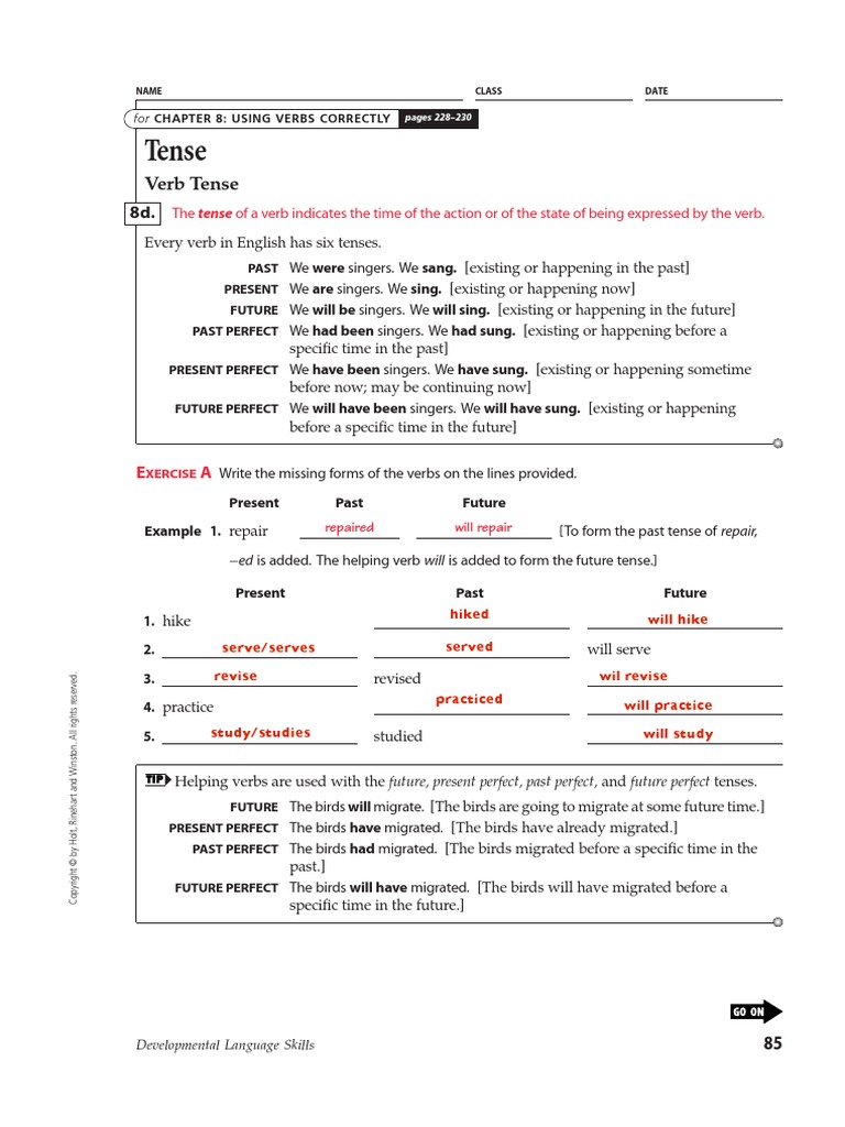 Verb Tenses Worksheet-1 | PDF | Perfect (Grammar) | Grammatical Tense