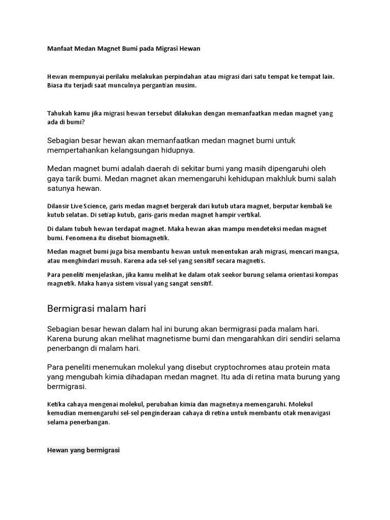 Bermigrasi Malam Hari: Manfaat Medan Magnet Bumi Pada Migrasi Hewan | PDF | Ilmu Sosial | Sains ...