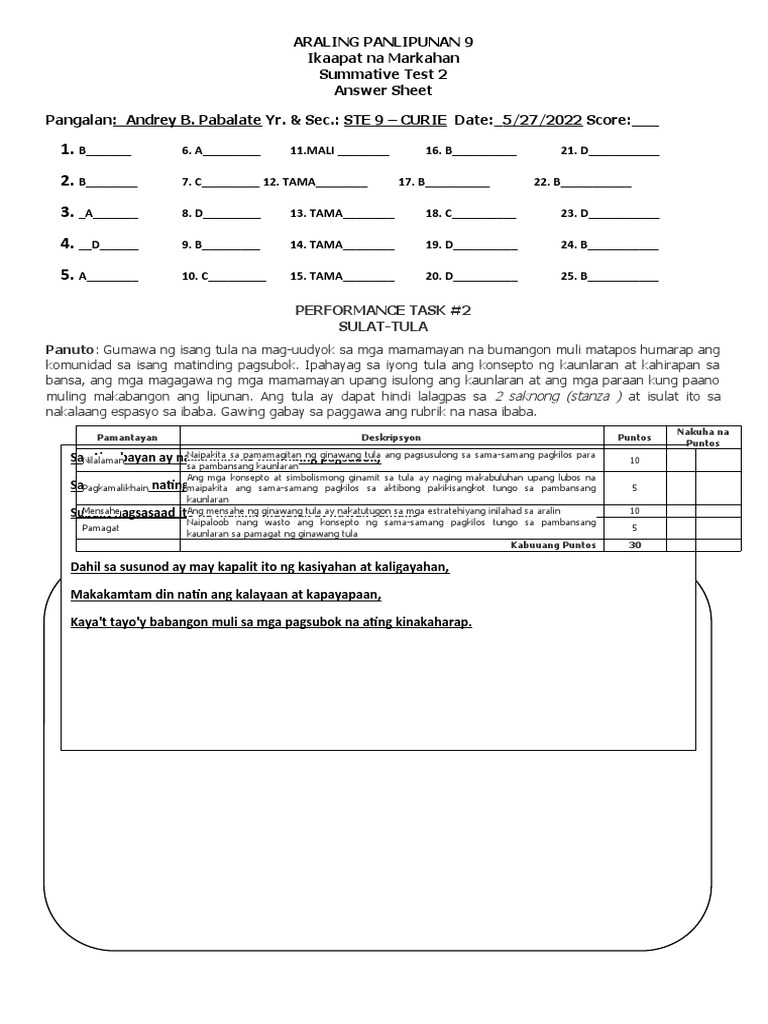 Pabalate Aral Pan 9 - PT2 4TH QUARTER Digital | PDF