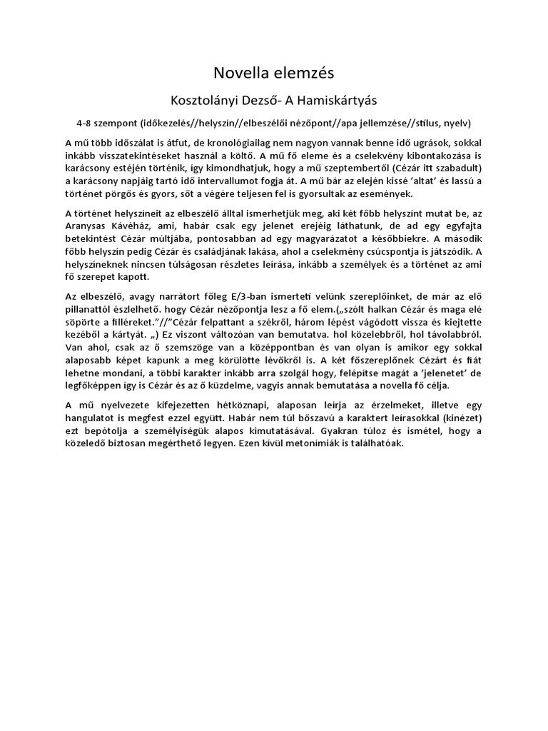 Novella Elemzés 2 | PDF