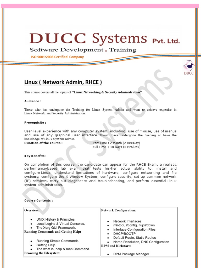 Linux (Network Admin, RHCE) : ISO 9001:2008 Certified Company | PDF | File System | Command Line ...
