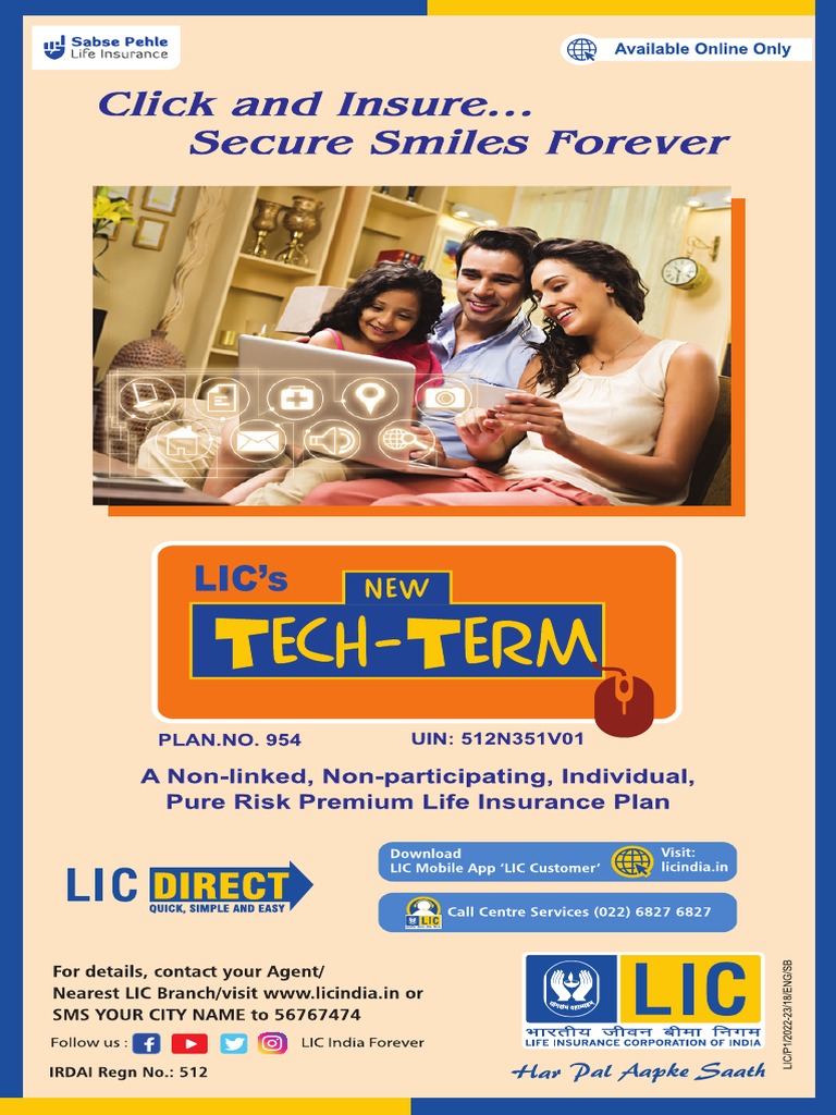 LIC - New Tech Term - Sales Brochure | PDF | Insurance | Life Insurance