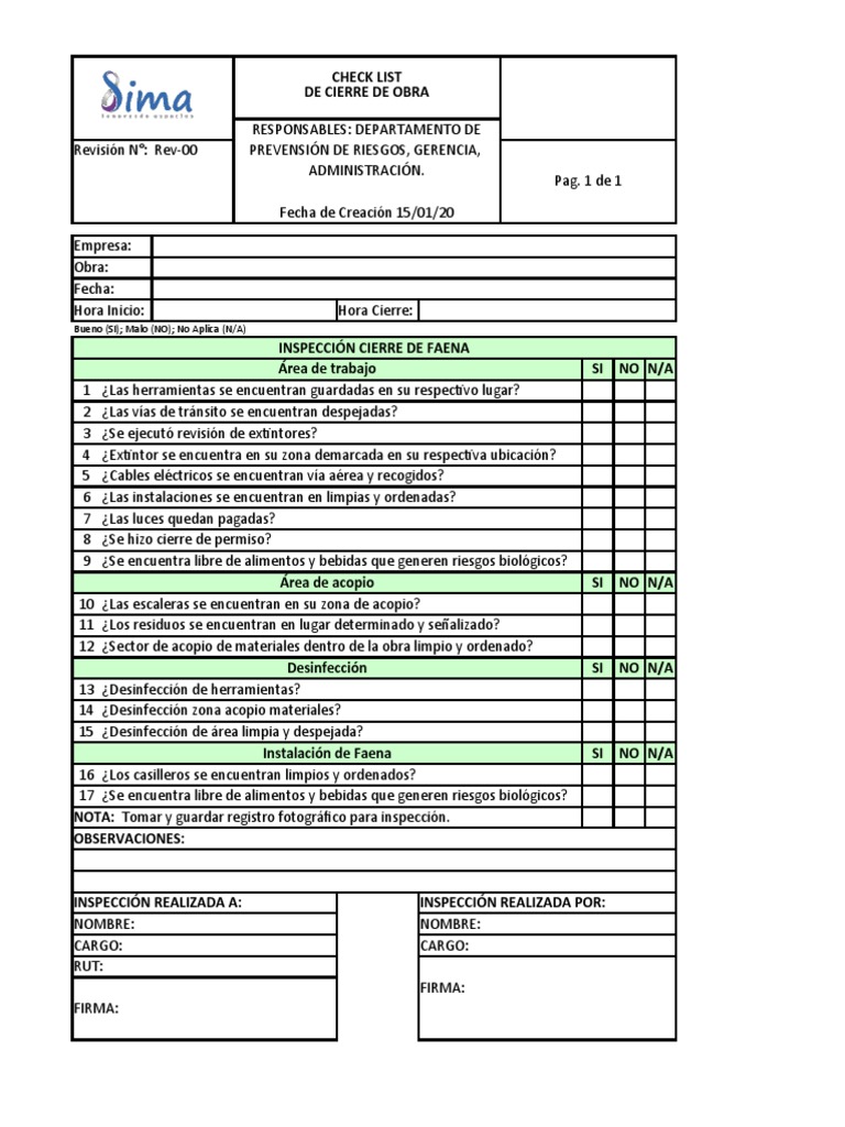 Check List Cierre de Obra | PDF