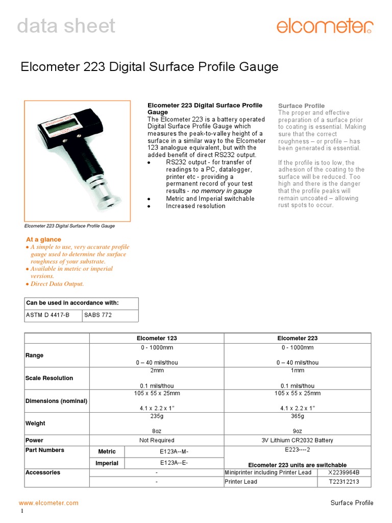 Elcometer 223 Digital Profile Gauge | PDF | Manufactured Goods | Materials