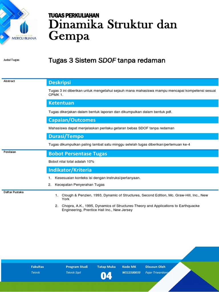 Tugas - 3 - Dinamika Struktur Dan Gempa - 2022EL | PDF