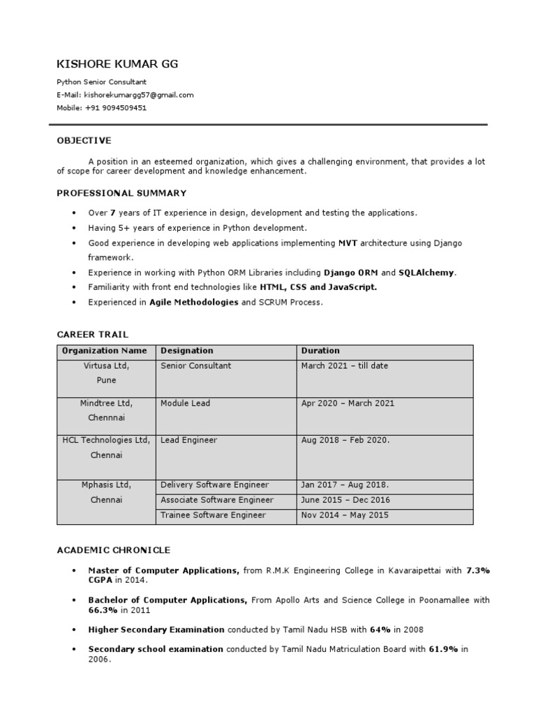 CutShort Kishore Kumar Resume FXWH | PDF | Python (Programming Language) | Postgre Sql