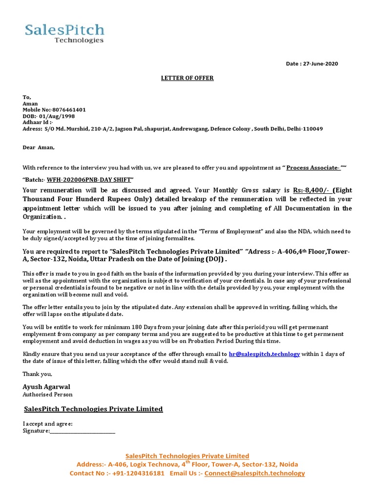 OfferLetter Am | PDF | Private Law | Economies