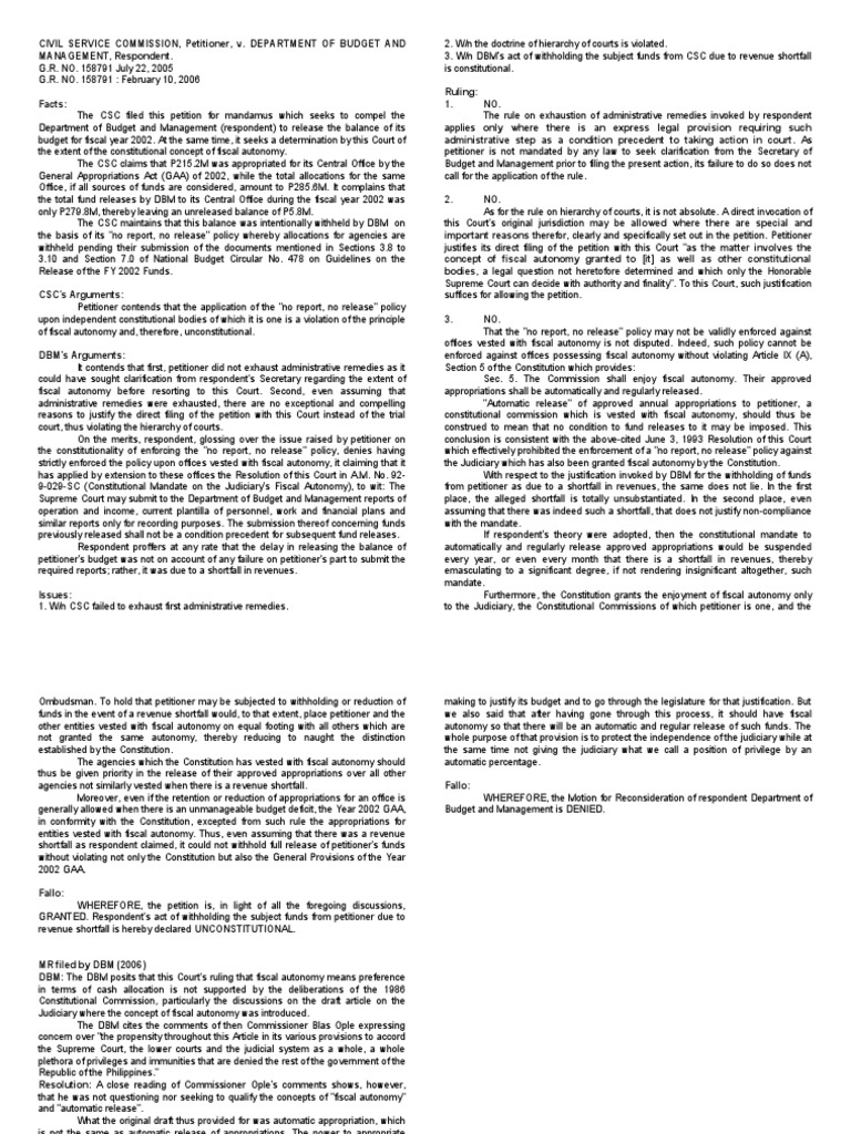 252-253.CSC vs. DBM (2005 & 2006) | PDF | Budget | Autonomy