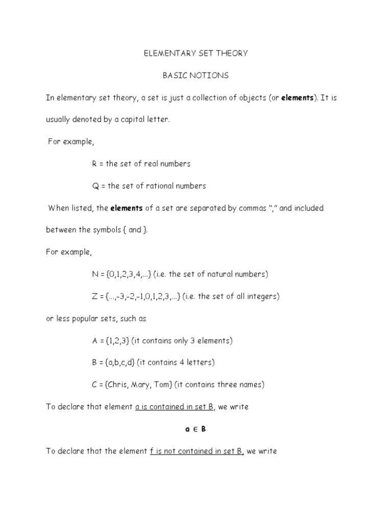 Elementary Set Theory | PDF | Set (Mathematics) | Abstract Algebra Elementary Set Theory | PDF | Set (Mathematics) | Abstract Algebra