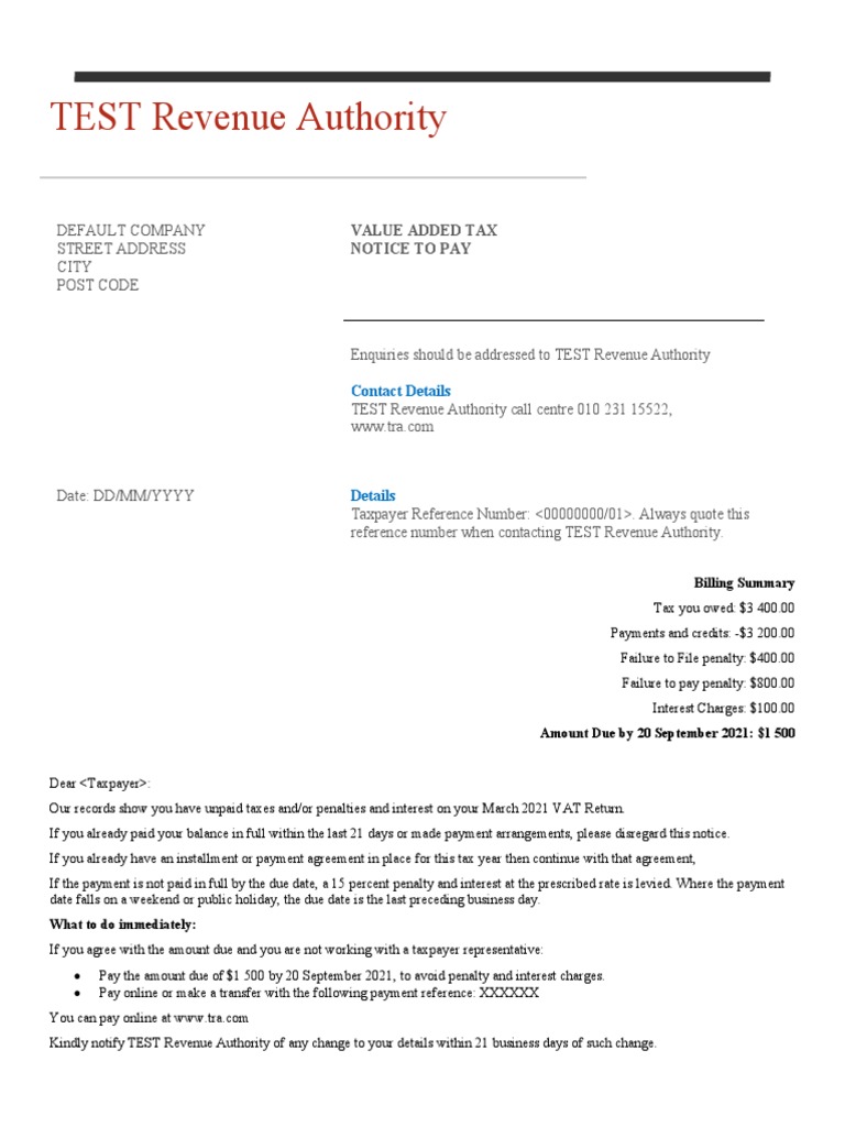 Letter Notice of Payment VAT | PDF | Value Added Tax | Taxes