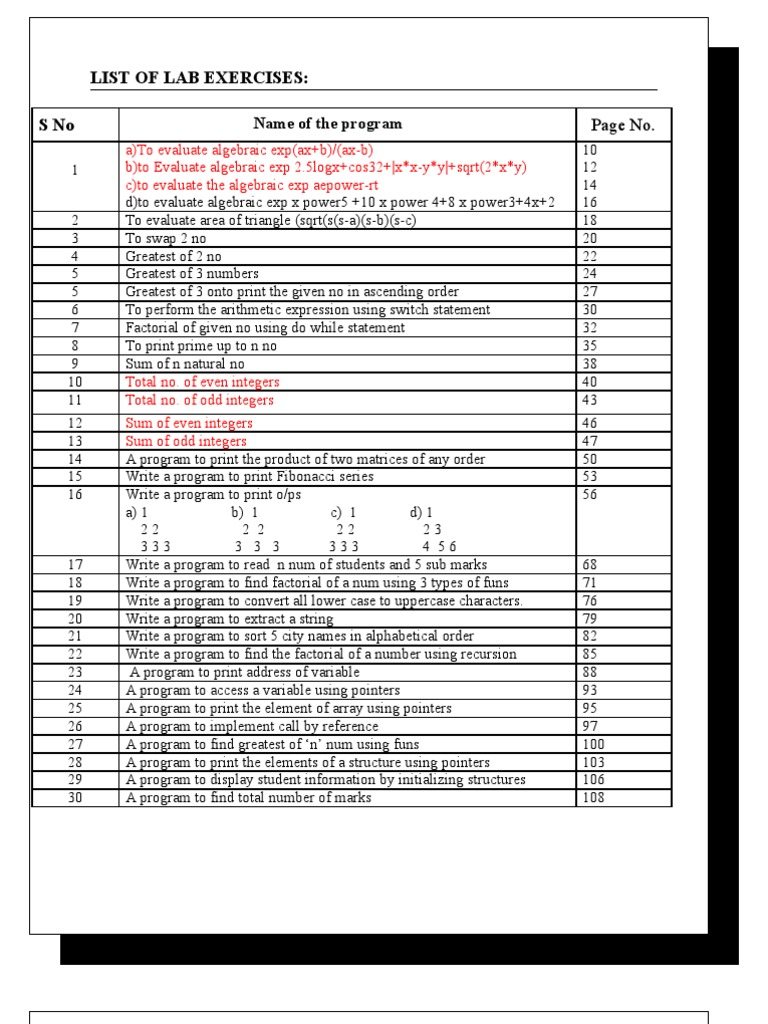 List of Lab Exercises: Sno | PDF | C (Programming Language) | Pointer (Computer Programming)