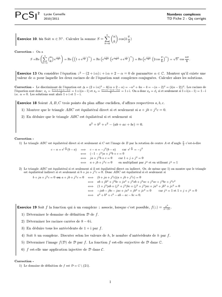TD Complexes Corr | PDF | Fonctionnalités et modélisations | Algèbre