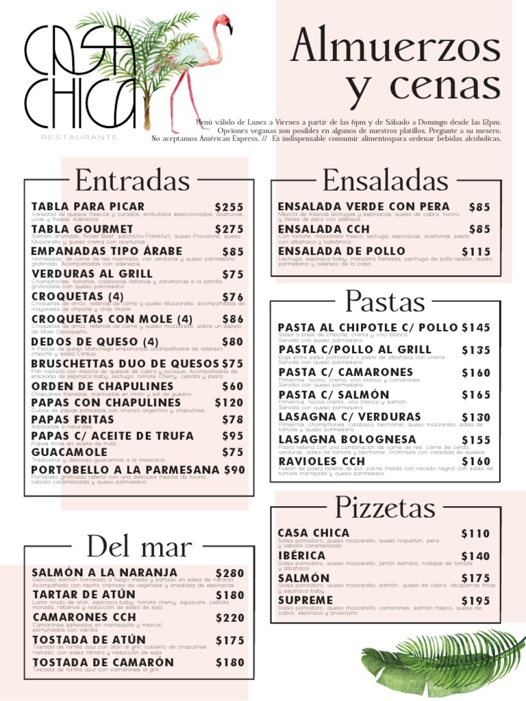 Menú Casa Chica - COMIDAS-CENAS-BEBIDAS | PDF | ensalada | pesto