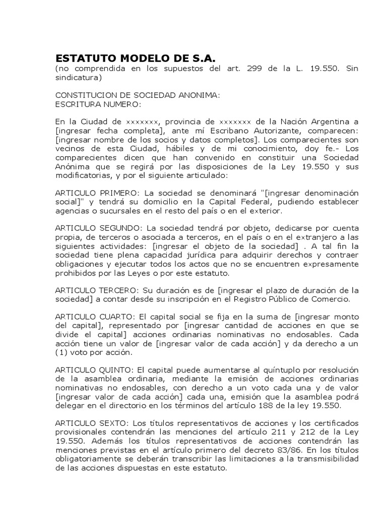 Estatuto Modelo de S.A. | PDF