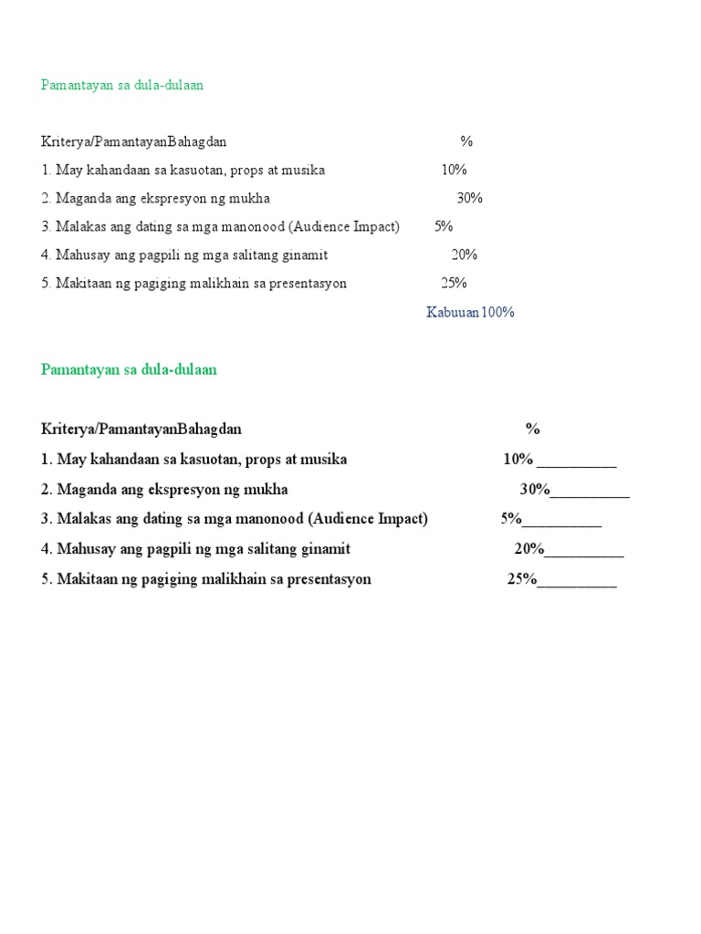 Pamantayan Sa Dula | PDF