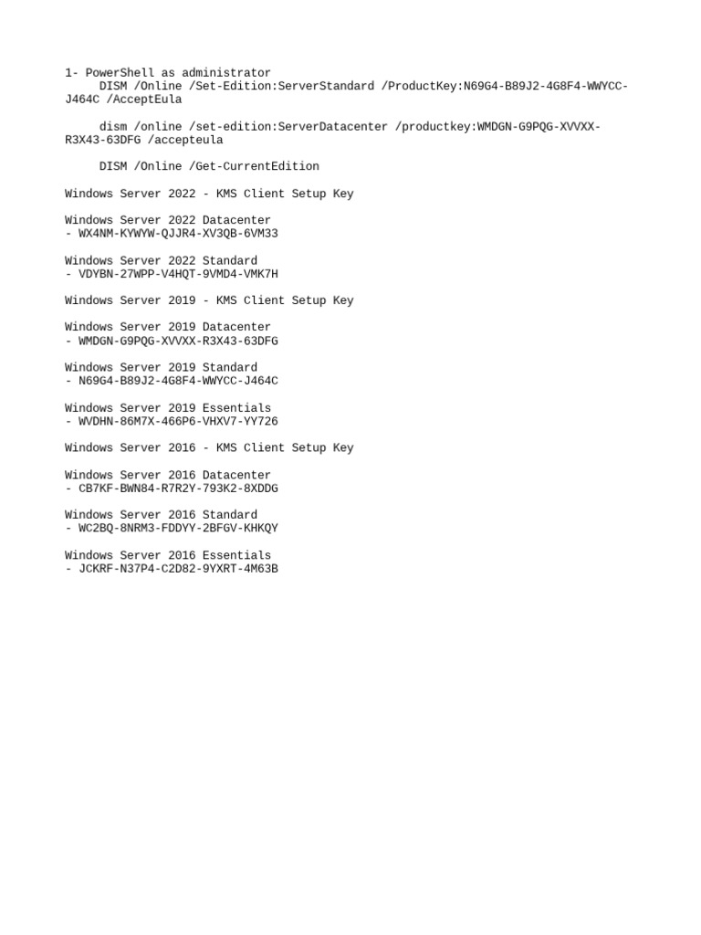 Windows Server DISM Commands & Keys | PDF