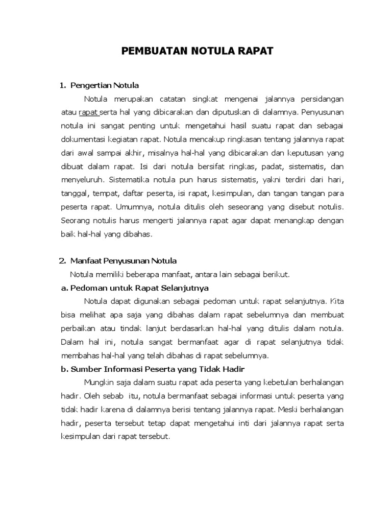 Fungsi dan Penyusunan Notula Rapat | PDF