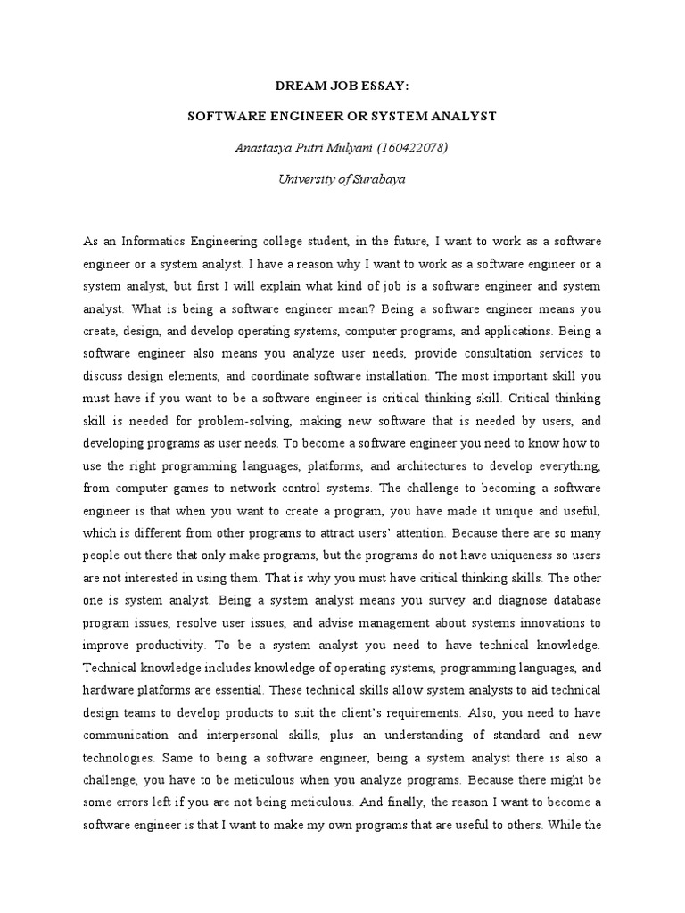 Dream Job Essay | PDF | Software | Software Engineering