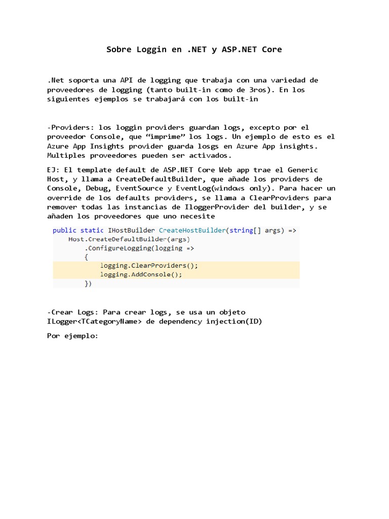 Logging en .NET y ASP.NET Core | PDF | Informática | Software