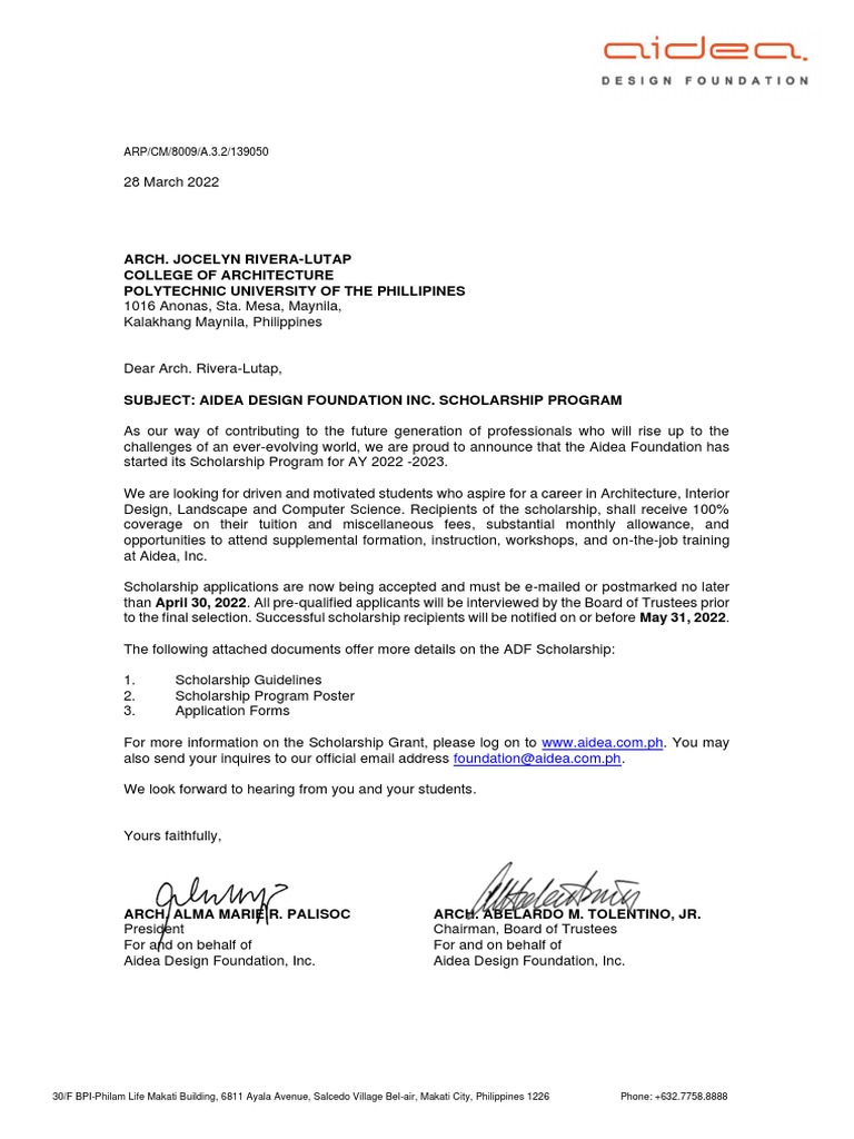 ADFI PUP Sta. Mesa Letter 20220328 1 With AMT Signature | PDF