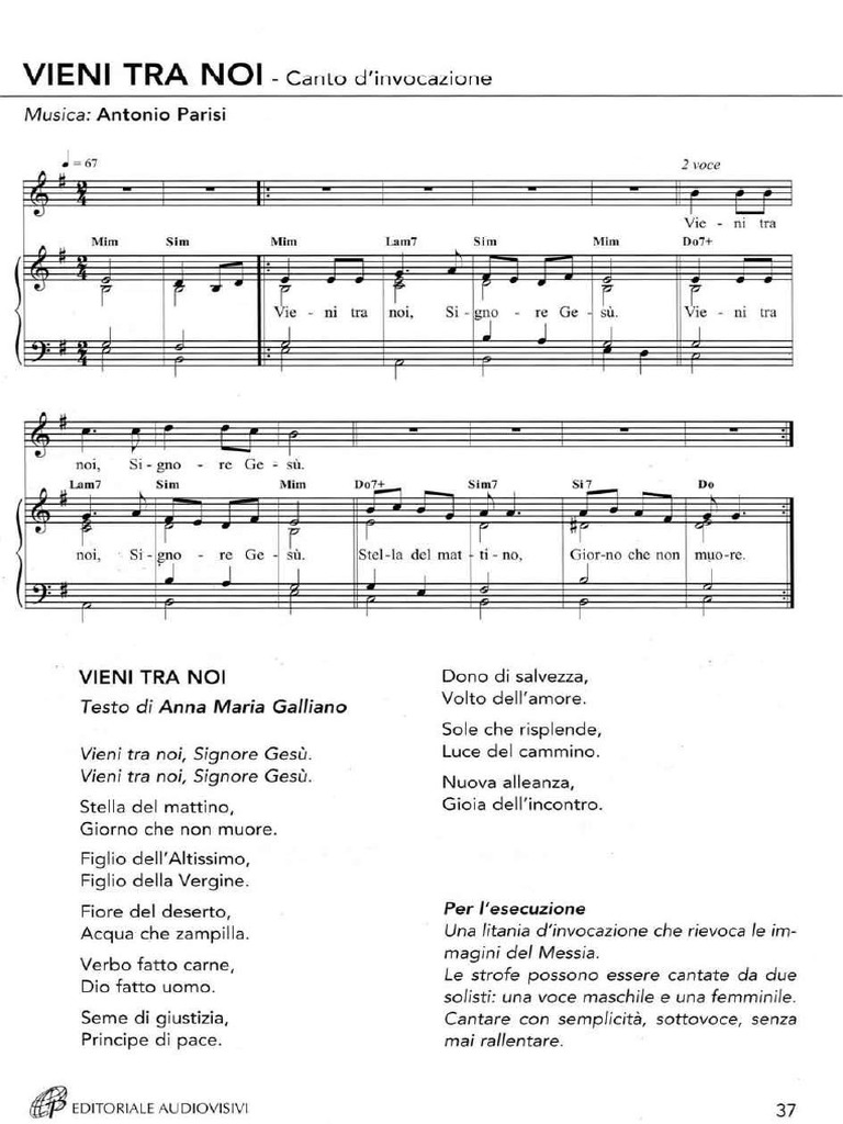 Vieni Tra Noi - Canto D'invocazione - (A.M. Galliano - A. Parisi ...