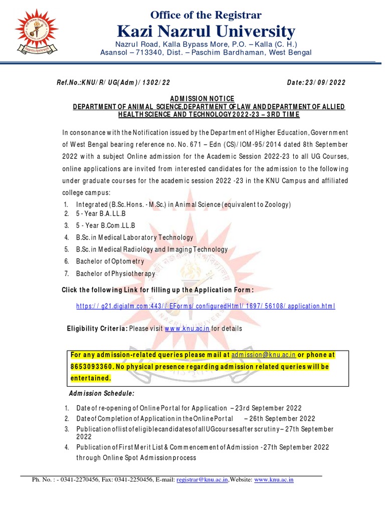 Kazi Nazrul University: Office of The Registrar | PDF | Qualifications | Educational Stages