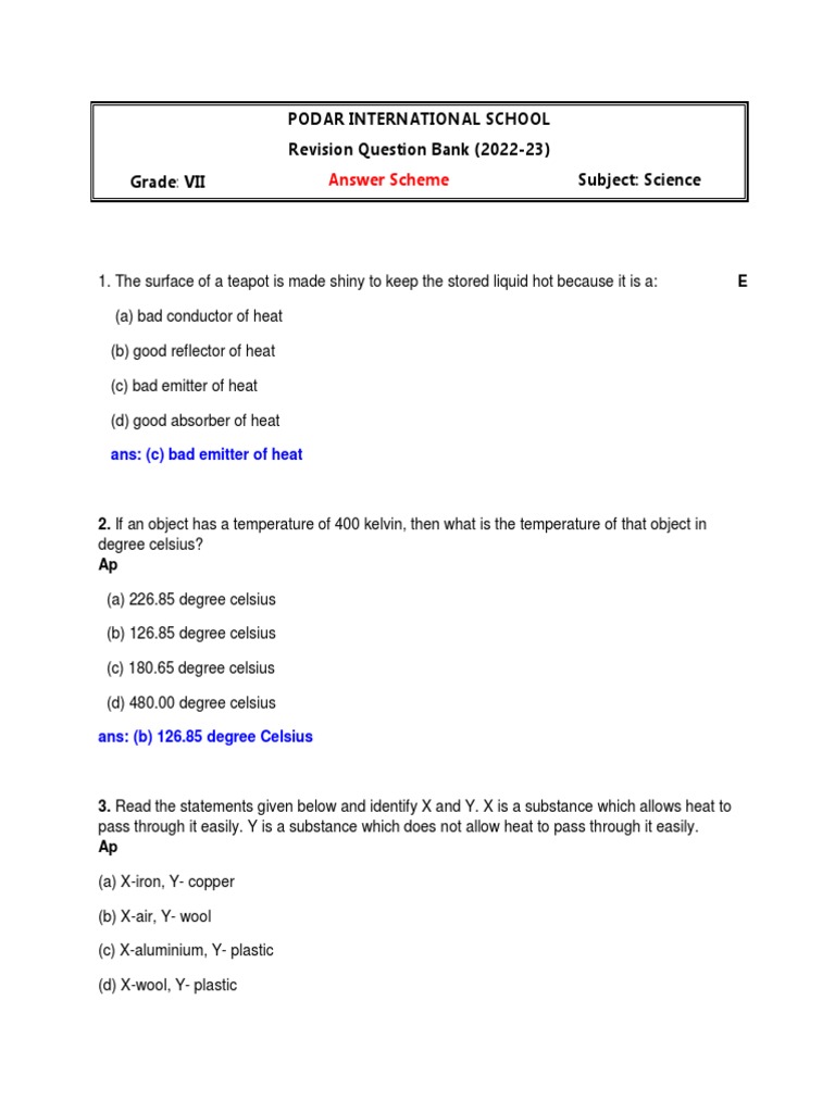 Science Revision Question Bank | PDF | Flowers | Heat