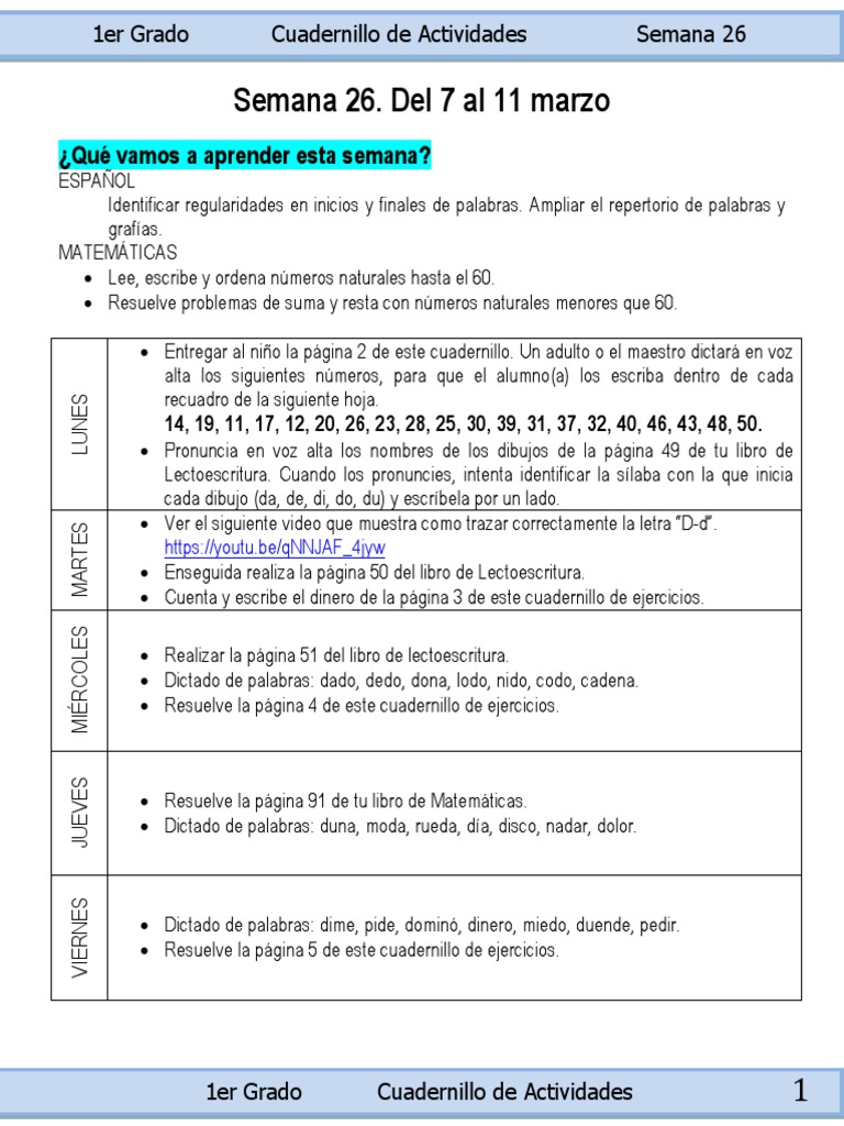 Actividades Semanales para Primer Grado | PDF | Hogar, jardinería y ...