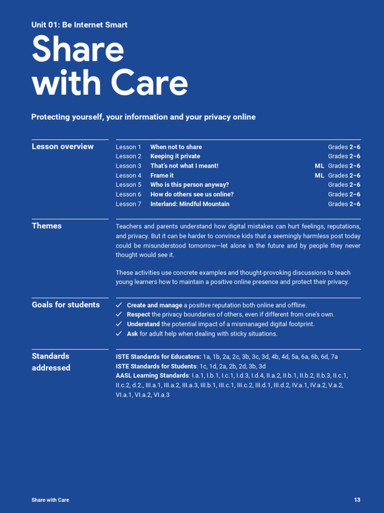 Be Internet Awesome Curriculum - Smart - Share With Care | PDF ...