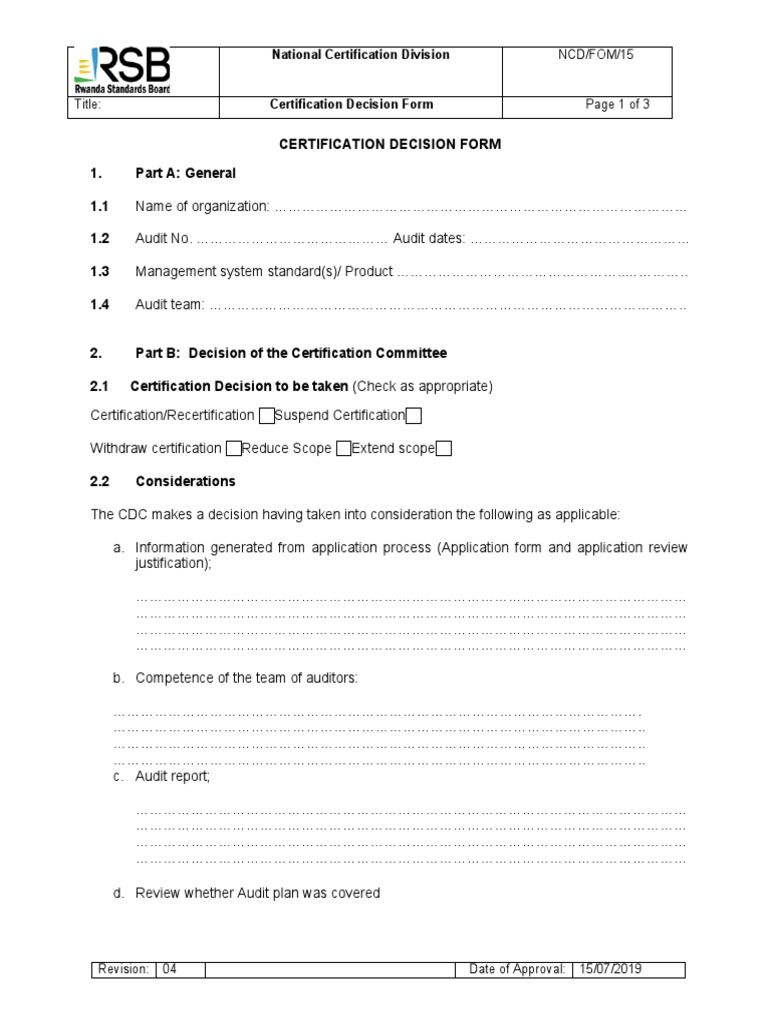 Certification Decision Form Template | PDF | Government