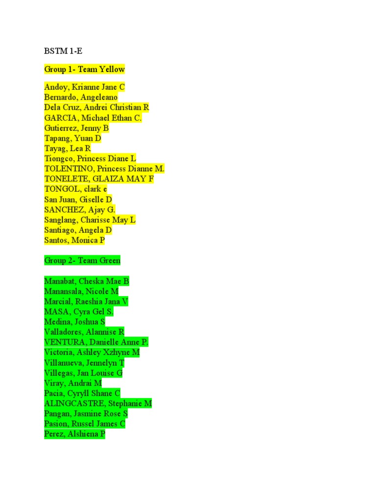 BSTM 1-E Team Member List | PDF
