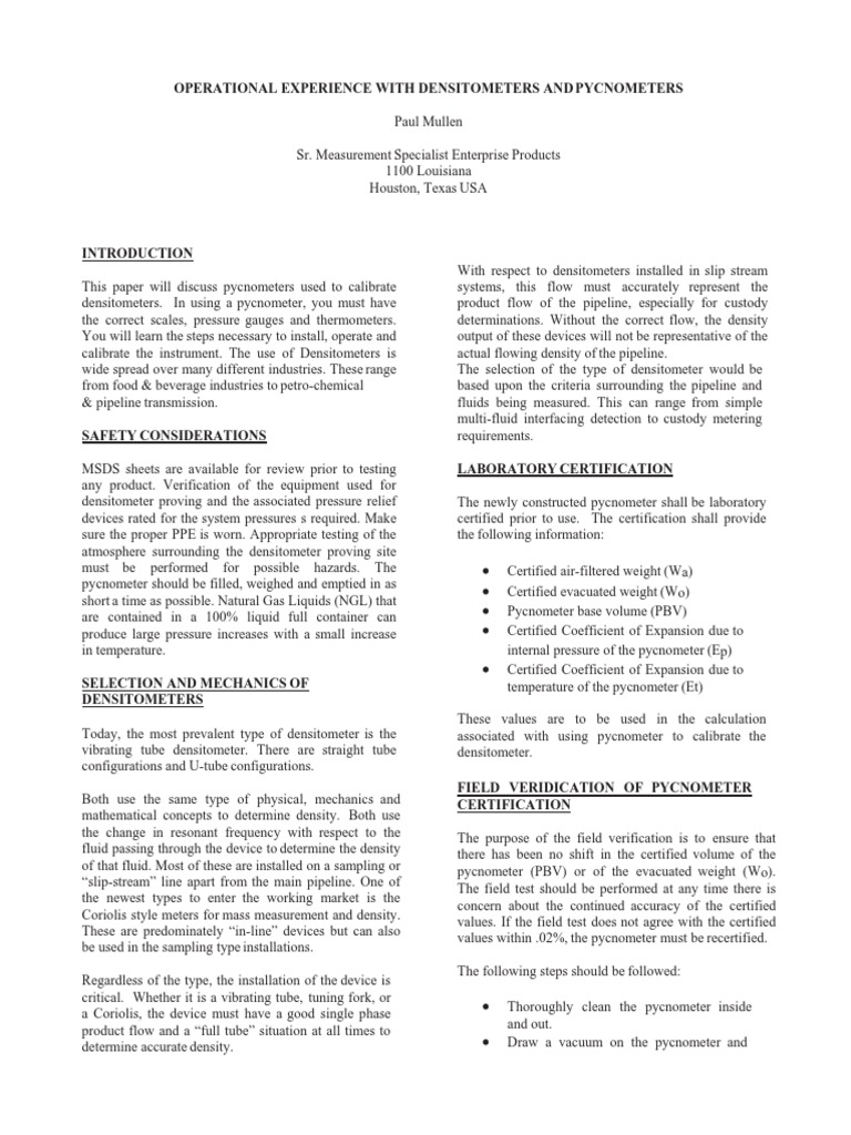 Pycnometer | PDF | Calibration | Density
