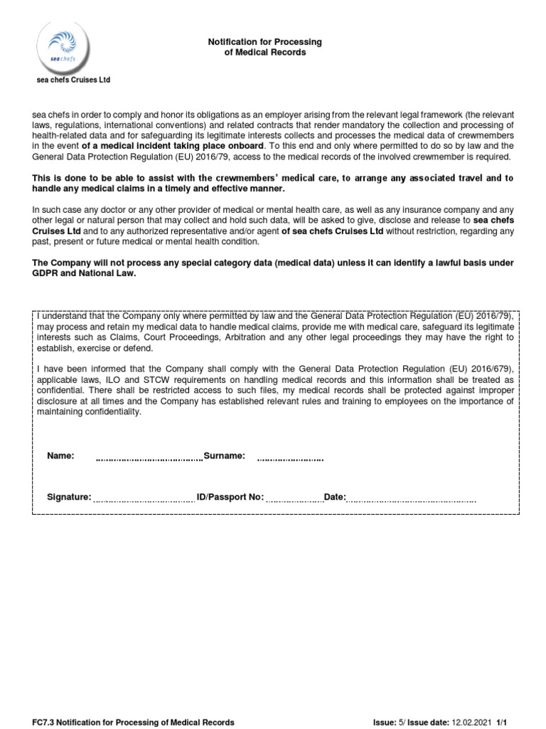 FC7.3 Notification For Processing of Med. Rec - SC - v5 - 12.2.21 | PDF ...