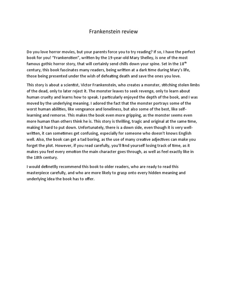 Frankenstein Review | PDF | Young Adult | General Fiction
