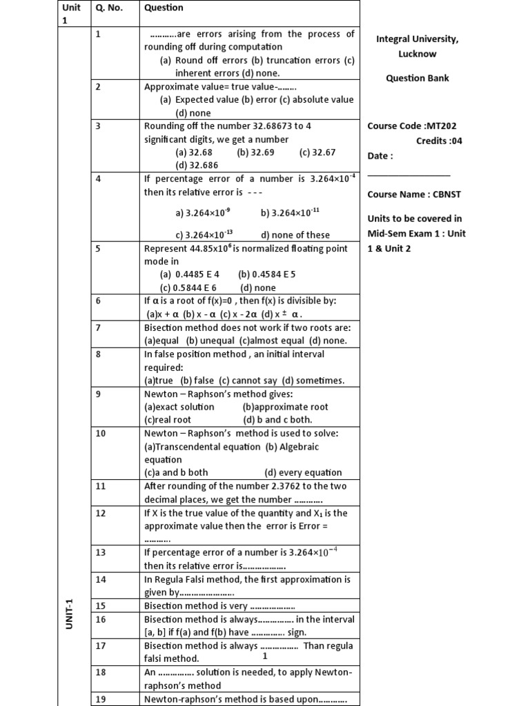 Question Bank II BCA MT 202 | PDF | Equations | Applied Mathematics