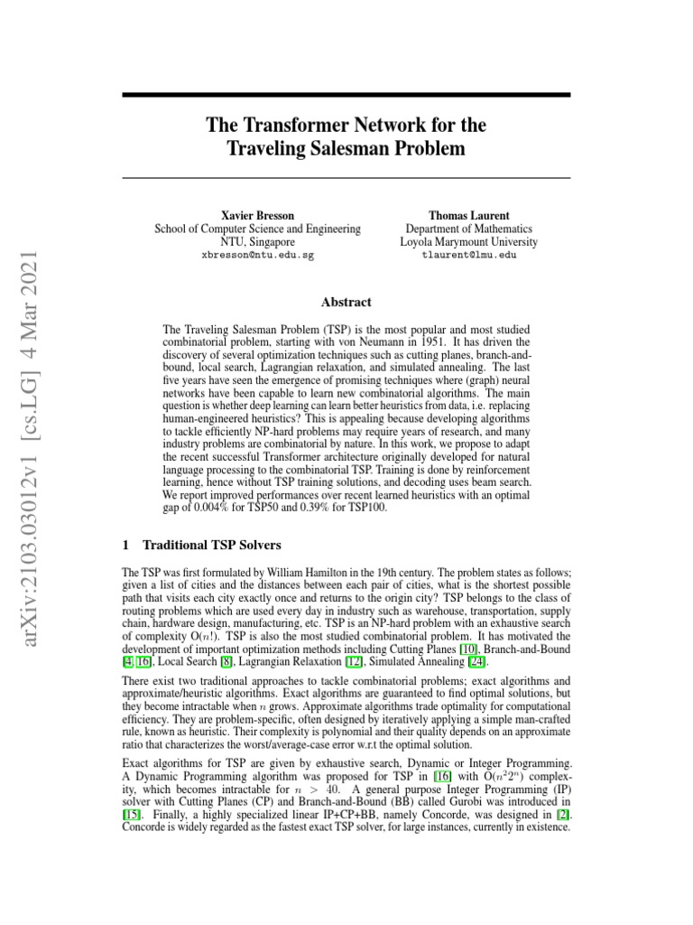 The Transformer Network For The Traveling Salesman Problem | PDF ...