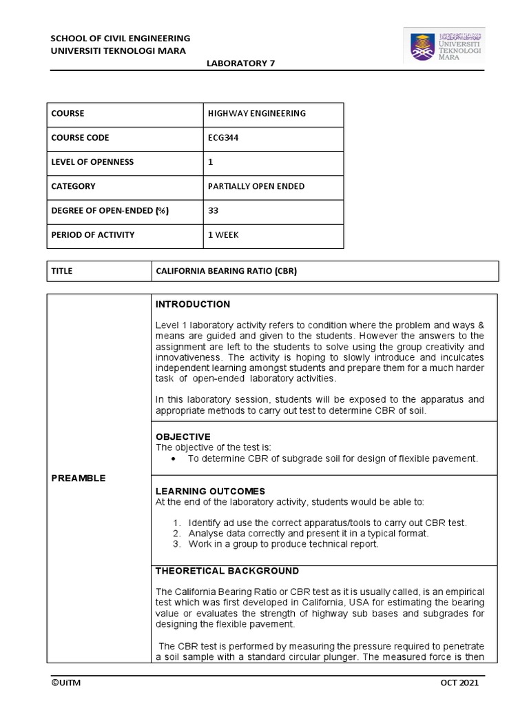 LAB 5 - CBR Test OEL 1 | PDF | Laboratories