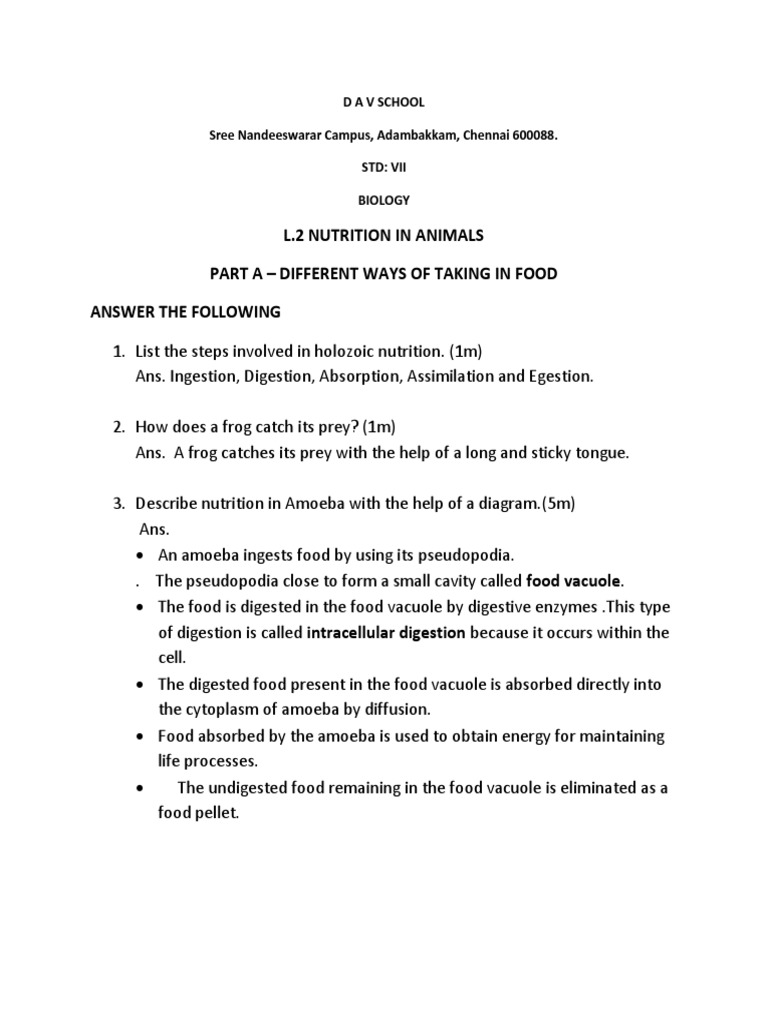 Class 7 Bio Nutrition in Animals Part A 1627141867 | PDF