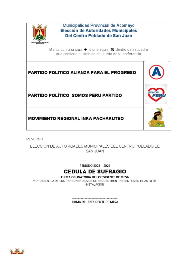 Cedula de Sufragio San Juan | PDF