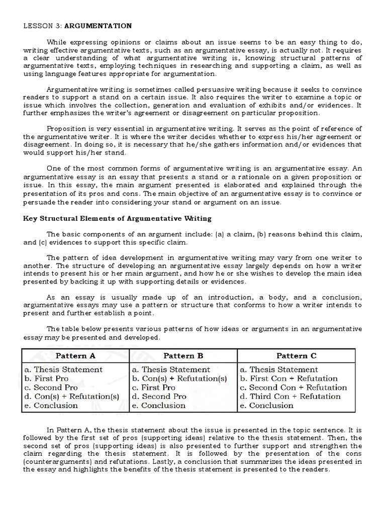 Lesson 3 Argumentation | Download Free PDF | Essays | Argument