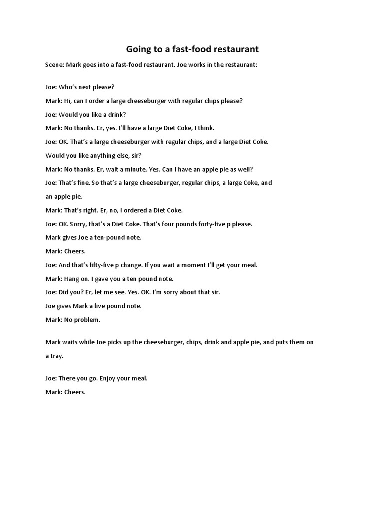 Fast-Food Order Dialogue Scene | PDF
