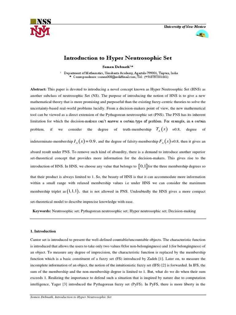 Introduction To Hyper Neutrosophic Set | PDF | Mathematics | Logic