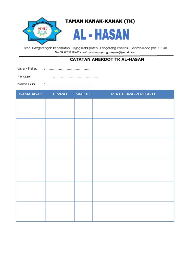 1 Contoh Catatan Anekdot Paud K-13 | PDF