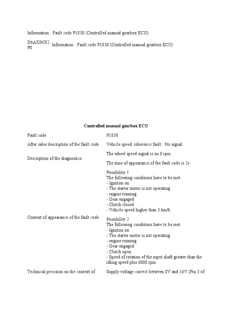 Gearbox ECU Fault Code Guide | PDF | Manual Transmission | Electrical ...