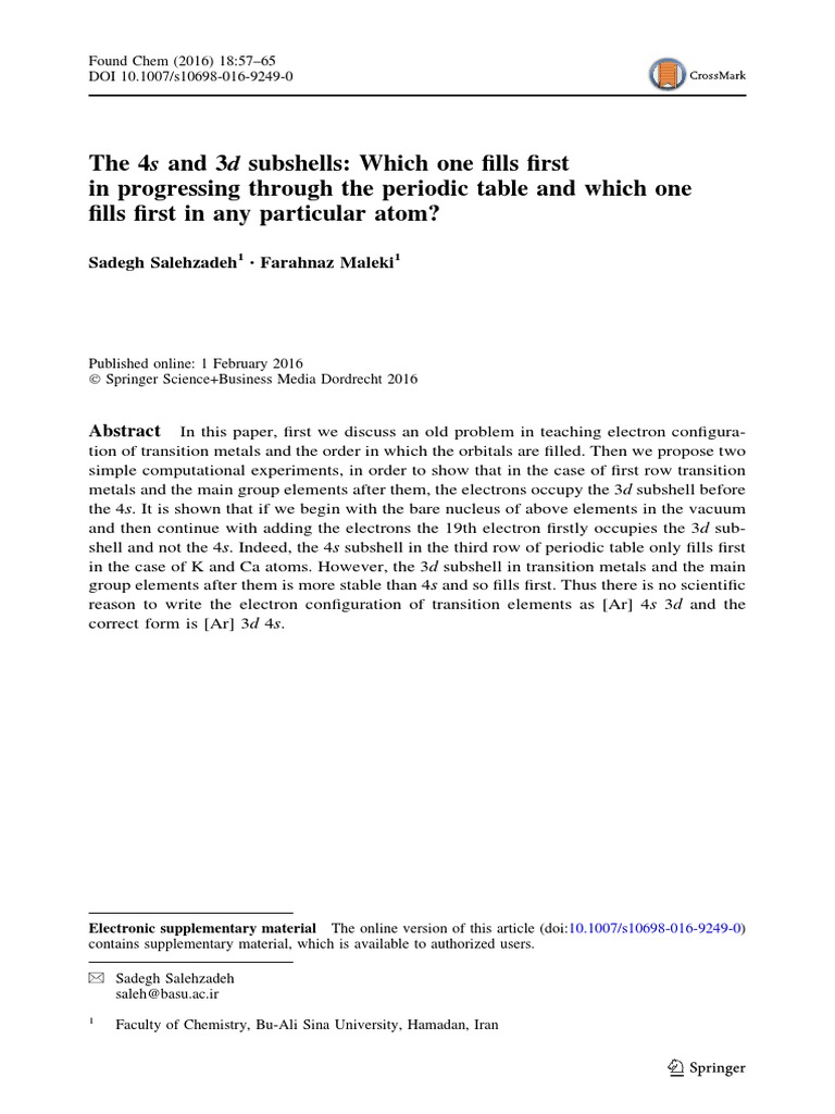The 4s and 3d Subshells: Which One Fills First in Progressing Through ...