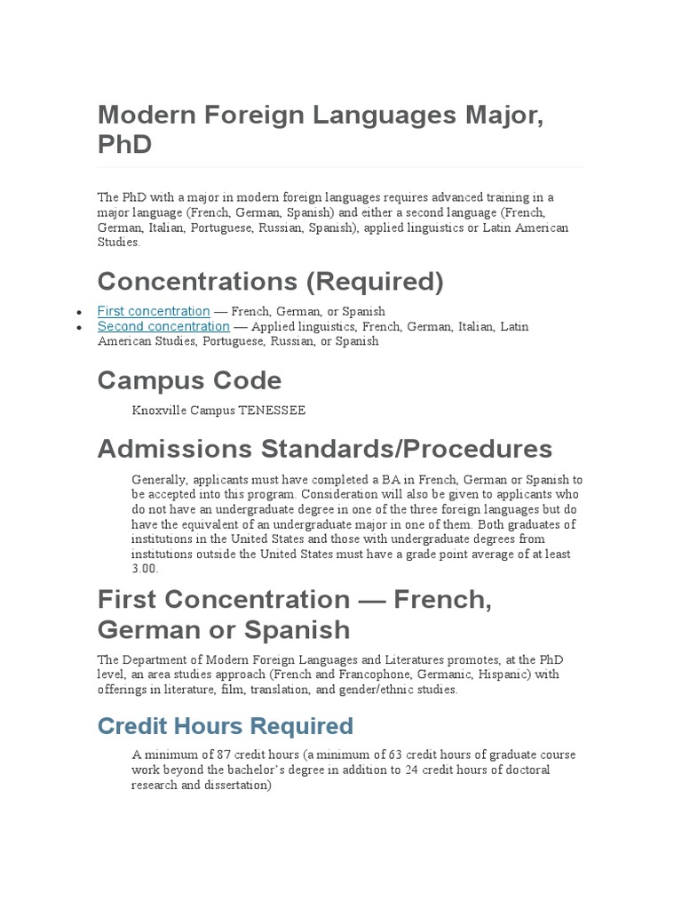 PhD in Modern Foreign Languages Overview | PDF | Course Credit ...