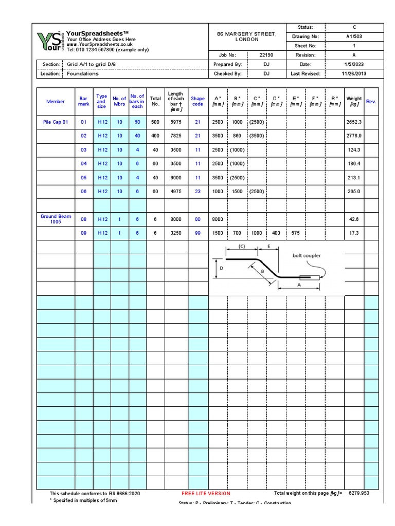Bar Bending Schedule Bs v3.1 - Free Lite Version | PDF | Spreadsheet ...