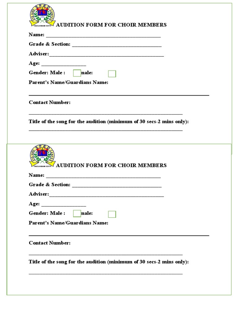 Choir Audition Form for Students | PDF | Career & Growth | Sports ...