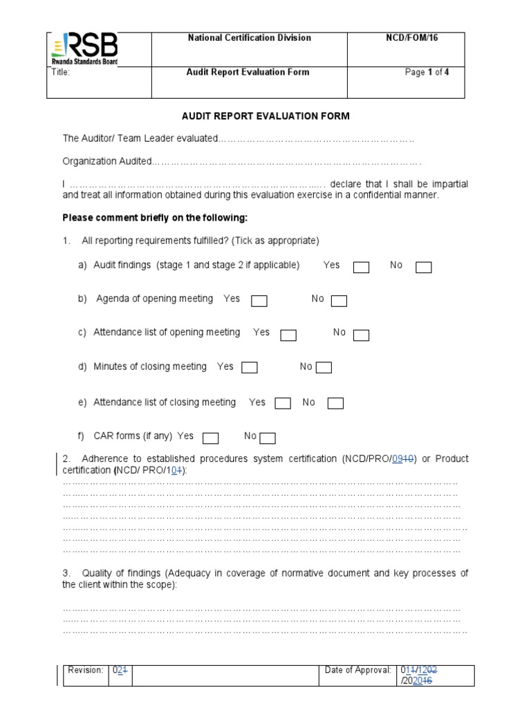 Audit Report Evaluation Form | Download Free PDF | Auditor's Report | Audit
