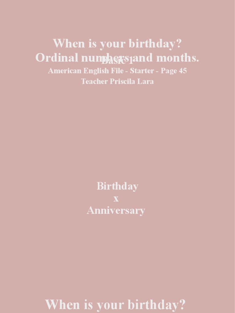 Vocab Birthday Ordinal Numbers Months | PDF